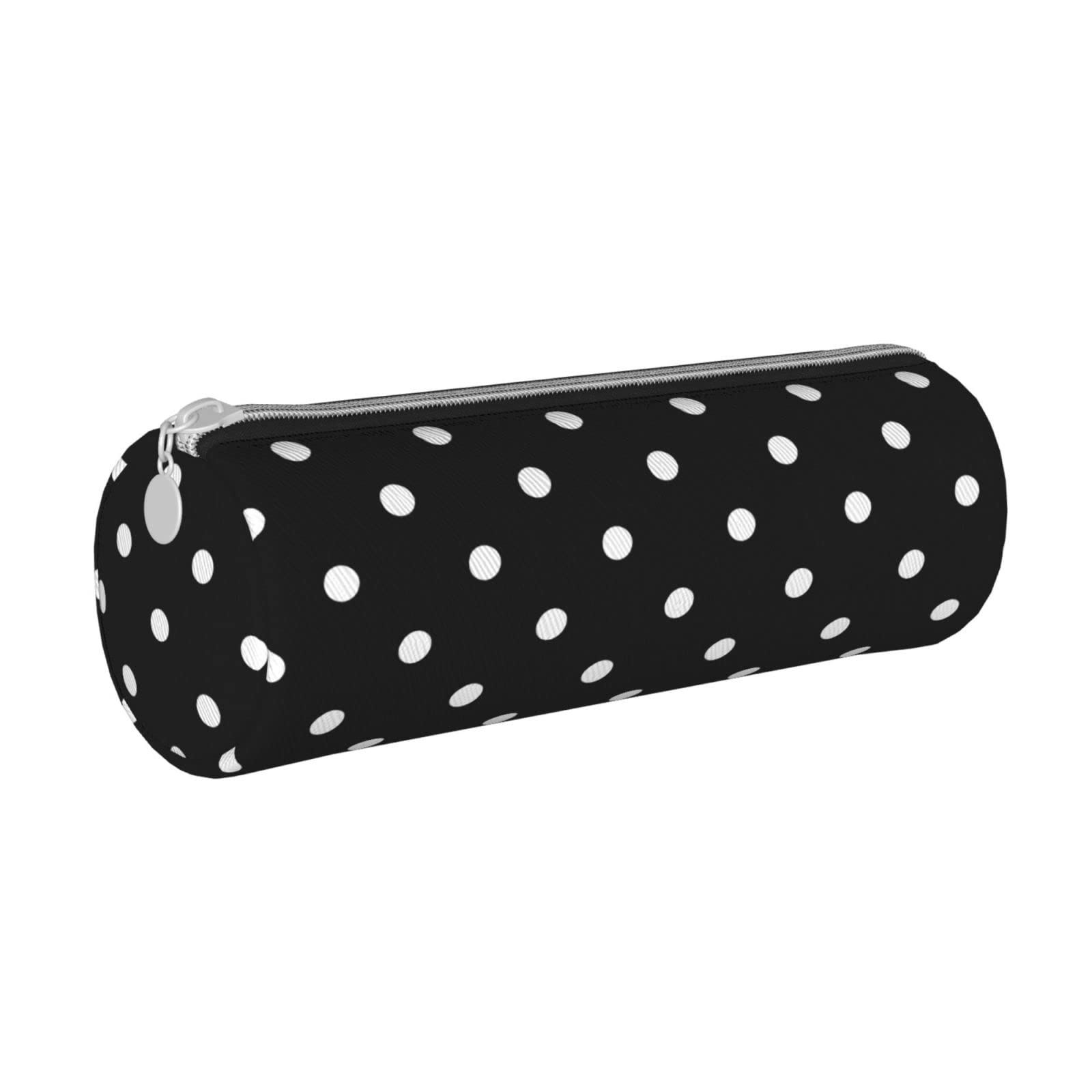 Ykklima Polka Dot Black and White Simple Pattern Leather Pencil Case Zipper Pen Makeup Cosmetic Holder Pouch Stationery Bag for School Work Office