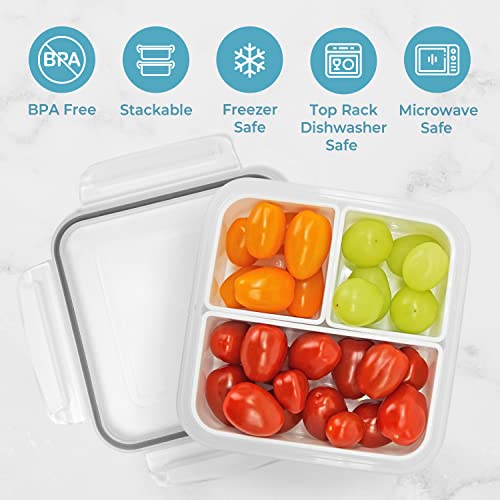 carrotez Food Storage Containers, 3 Compartment Portion Control Container, Snack Container for Adults, Microwave safe, BPA Free, Reusable, 2.4 Cup (570ml)