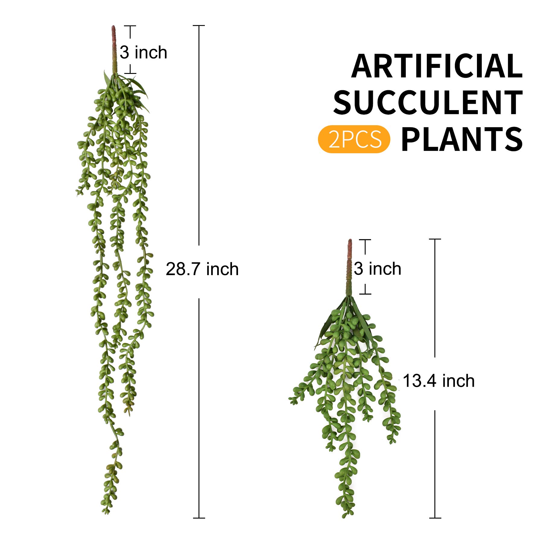HUIANER Artificial Succulent Plants, 13.4" and 28.7" Fake Hanging String of Pearls Simulation Greenery Plants for Wall Home Kitchen Office Garden Wedding Decor, Pack of 2