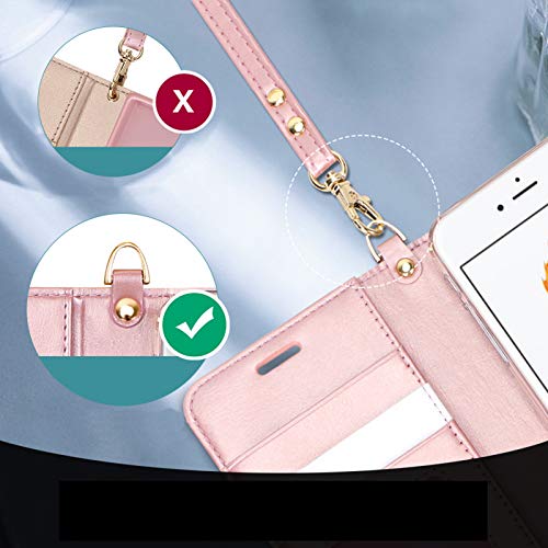 FYY Designed for iPhone SE Case 2022 (3rd Gen) / 2020 (2nd Gen) / 7 / 8 , Luxury PU Leather Wallet Phone Case with Card Holder Flip Kickstand Cover Rose Gold