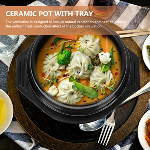 Ceramic Korean Pot Bibimbap Soup Bowl Set Bibimbap Casserole Pot Dolsot Korean Bowl with Lid and Trivet for Home Kitchen Dinnerware Serveware Black