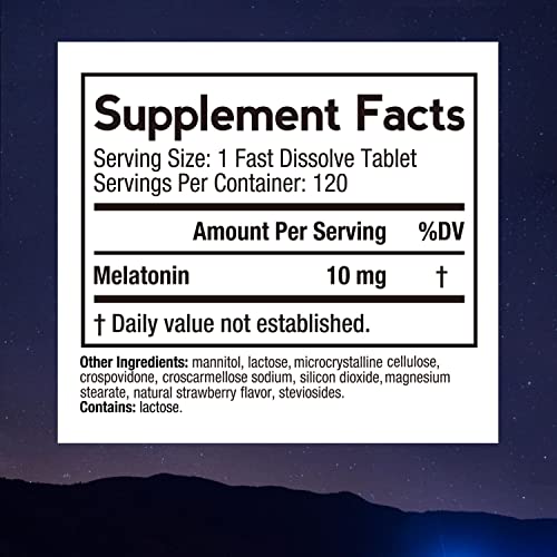 Doctor‘s Recipes Melatonin 10 mg Fast Dissolve 120 Tablets, Natural Sleep Support, Promote Relaxation & Calmness, Non-GMO, Natural Strawberry Flavor, No Water Needed
