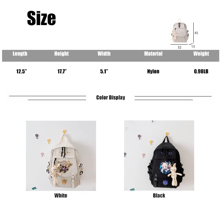 Dalicoter Genshin Impact Backpack Klee Backpack Printed Laptop Bookbag 17" Large Capacity Travel Black BackPack With Gift