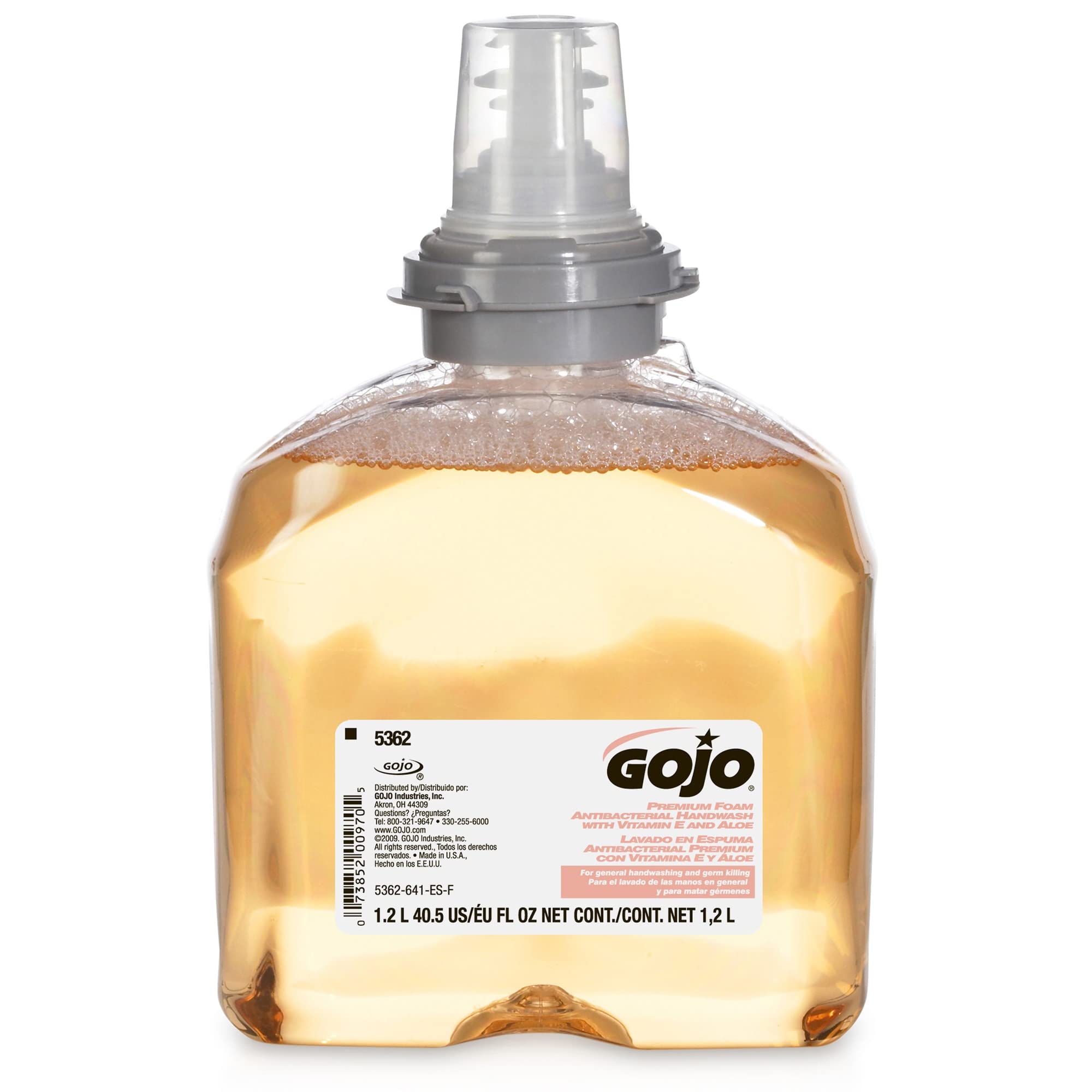 GOJO TFX Premium Foam Antibacterial Handwash, Fresh Fruit Scent, 1200 mL Foam Hand Soap Refills TFX Touch-Free Dispenser (Pack of 2) - 5362-02
