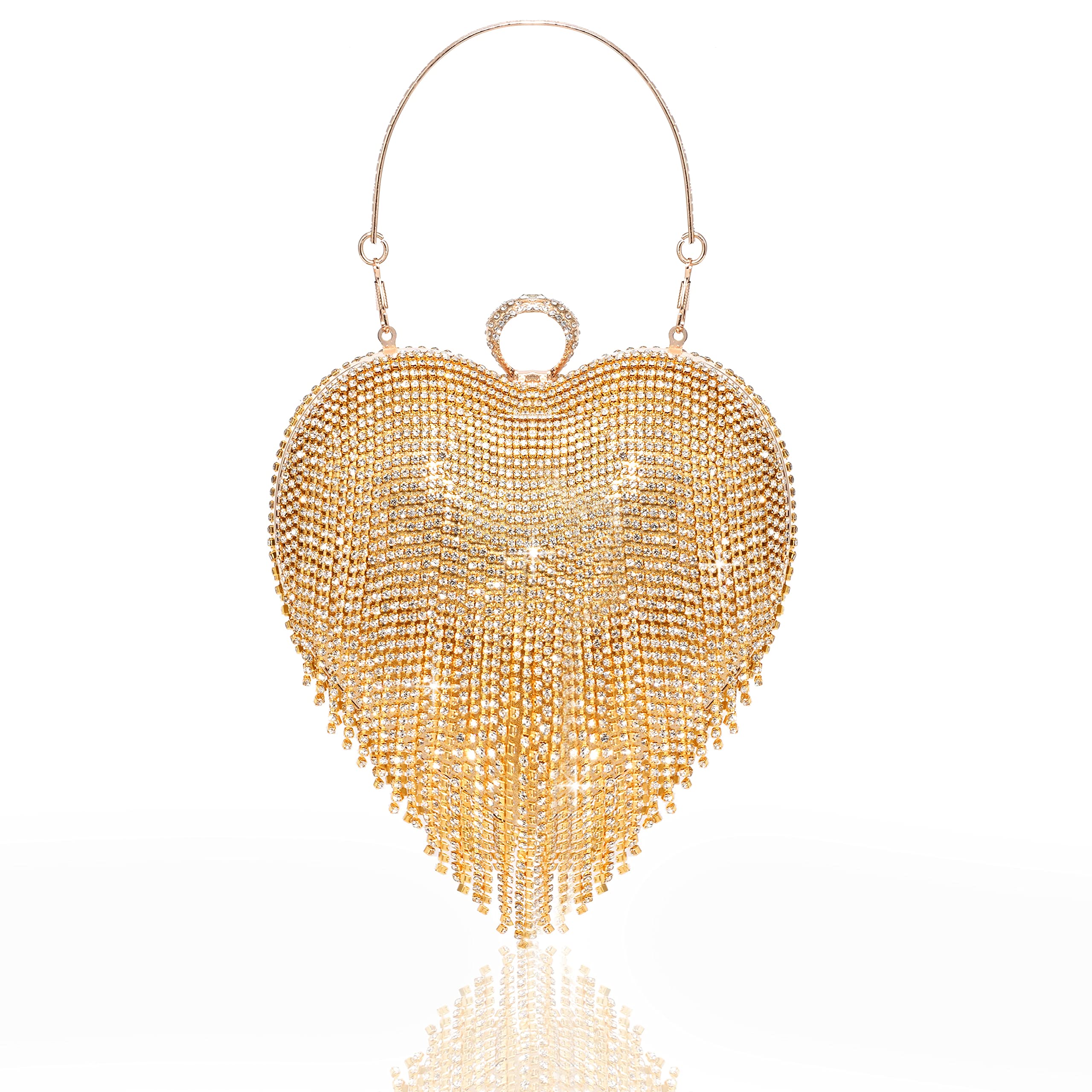 BABEYOND Women's Rhinestone Clutch Evening Bag - Heart Shape Glitter Tassel Purse for 1920s Party Prom Wedding