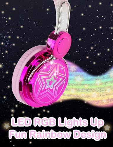 charlxee 𝟐𝟎𝟐𝟑 𝐍𝐞𝐰 Unicorns Kids Wireless Headphones with LED Lights,Headsets with Mic for School,30H Playtime,95dB Volume Limited,HD Stereo On/Over Ear Headsets,Unicorns Gifts(Hot-Pink)