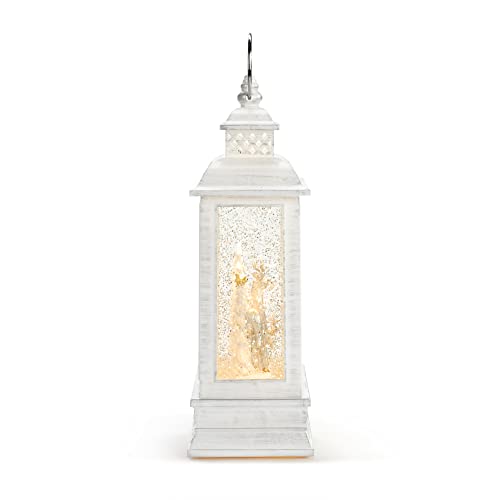 DEMDACO Cozy White Deer 11 x 6.5 Resin Musical Snow Globe Lantern Plays Christmas Music