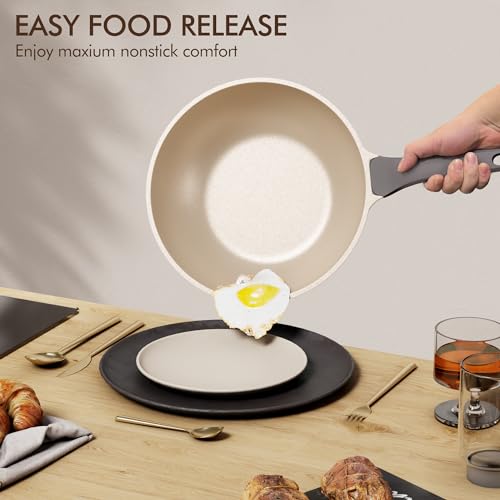 ASKSCICI Pots and Pans Set Nonstick, 6 Pcs Induction Kitchen Cookware Sets, Non Stick Cooking Set with Deep Frying Pan, Non-toxic, PFOA & PFOS Free, Dishwasher Safe, Gray