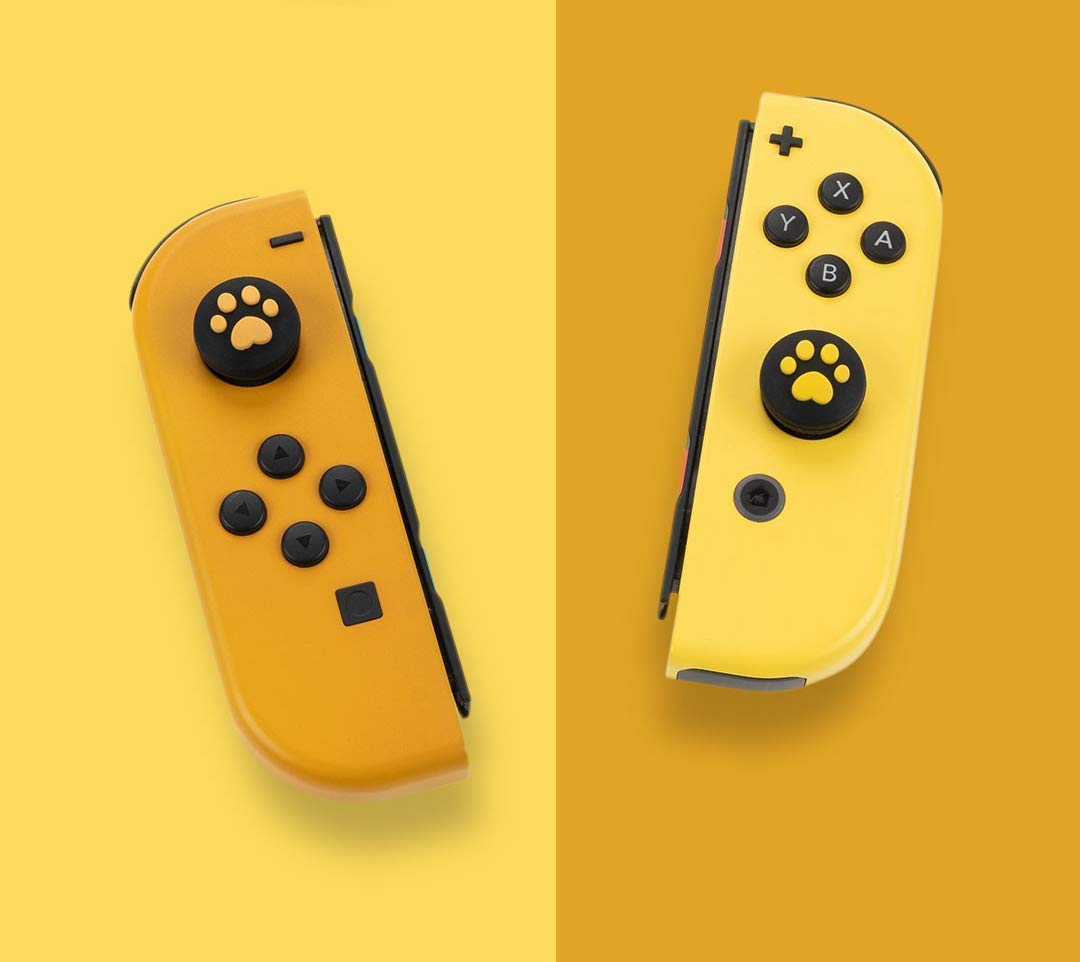 GeekShare 4PCS Silicone Cat Paw JoyCon Thumb Grip Set Joystick Caps Compatible with Switch / OLED / Switch Lite (Brown Yellow)