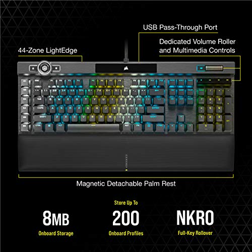 Corsair K100 RGB Mechanical Wired Gaming Keyboard - Cherry MX Speed Switches - PBT Double-Shot Keycaps - Elgato Stream Deck and iCUE Compatible - QWERTY NA Layout - Black,Silver