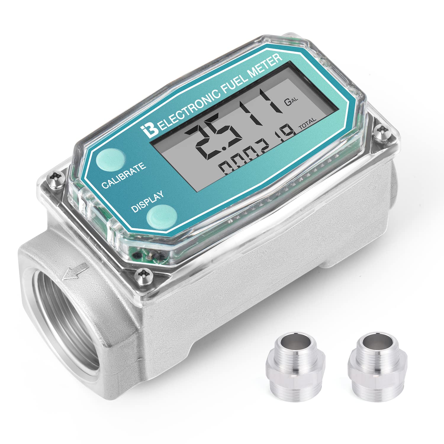 Bonoutil Turbine Flow Meter Digital Fuel Flowmeter with 1 Inch NPT Thread LCD Display for Measuring Diesel Kerosene Gasoline ±1% Accuracy 2-26.4 GPM (1 inch Stainless Steel)