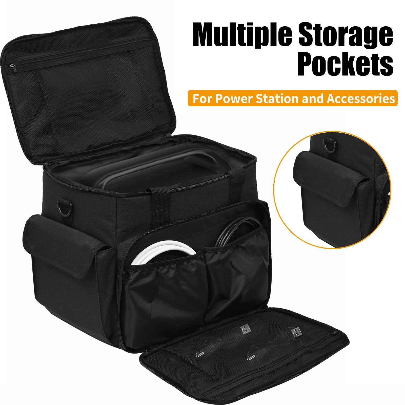 Carrying Case Compatible with Jackery Explorer 240/300/160/GOLABS R300/Anker 521 Portable Power Station,Waterproof Travel Storage Bag with Multiple Pockets for Charging Cable and Accessories(Bag Only)