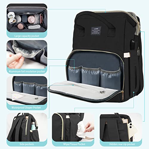 Fandiar Diaper Bag with Changing Station, Diaper Bags for Baby Girl Boy Multi-Function Travel Portable Bassinet Backpack Mommy Bag, Large Capacity, Water Resistant and Stylish