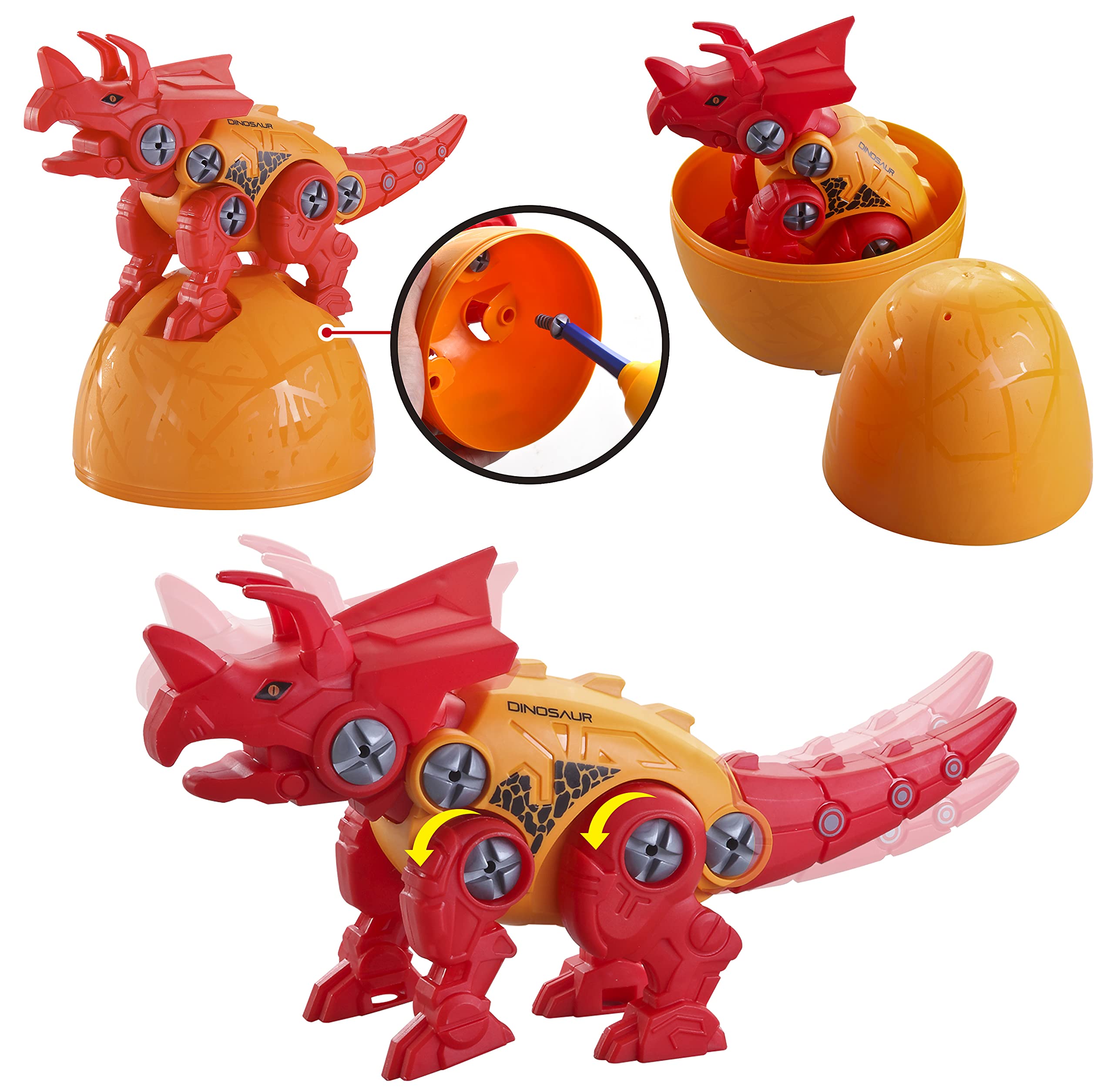 JOYIN 4 Pack Take Apart Dinosaur Toys with Movable Joint, Electric Drill, Dinosaur Eggs, Creative Building Construction Engineering Play Kit, Kids Learning Educational Toys