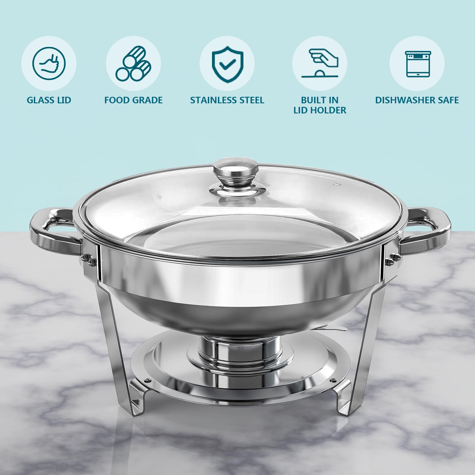 Chafing Dish Buffet Set 5 QT 4 Packs Stainless Steel Buffet Servers and Warmers, Chaffing Servers with Covers, Catering, Chafer,Food Warmer for Parties Weddings