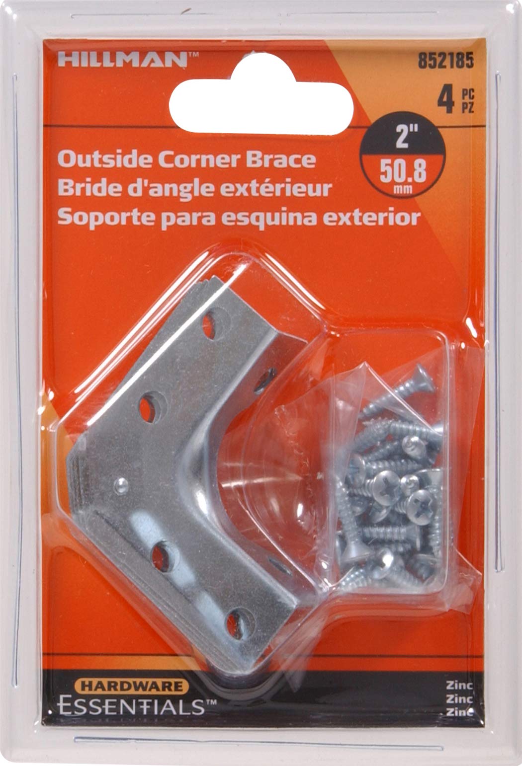The Hillman Group 852185 2 x 5/8" Outside Corner Brace - Zinc Plated 4-Pack
