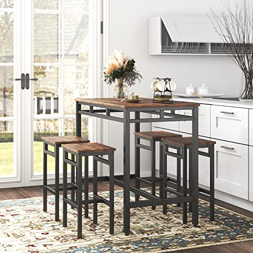 Dining Table Set for 4, CALABASH Kitchen Table and Chairs for 4, 5 Piece Counter Height Dining Sets for Breakfast Nook Restaurant, Apartment, Small Spaces