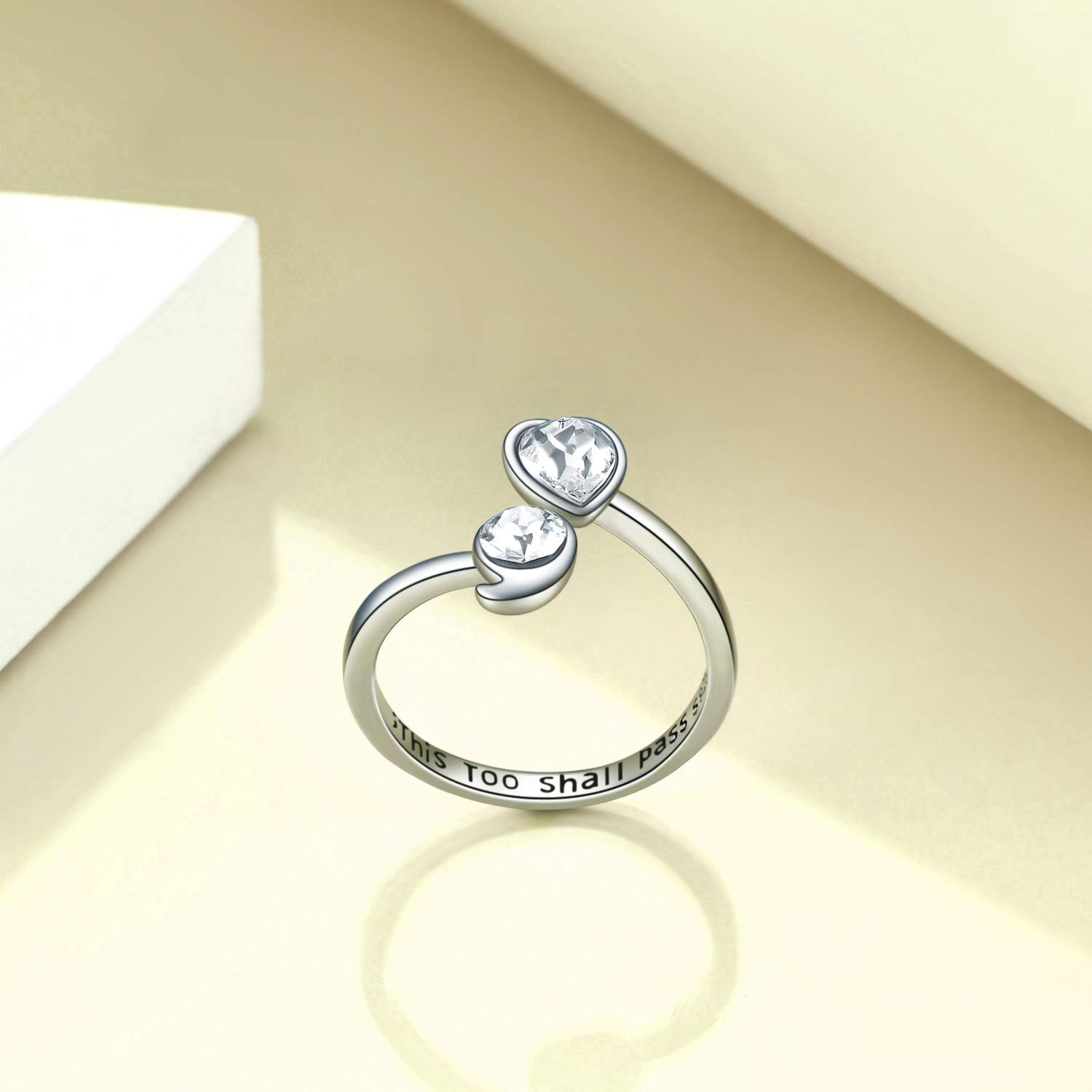 AXELUNA S925 Sterling Silver Semicolon Ring This Too Shall Pass Rings Inspirational Gifts for Women Adjustable Size 7