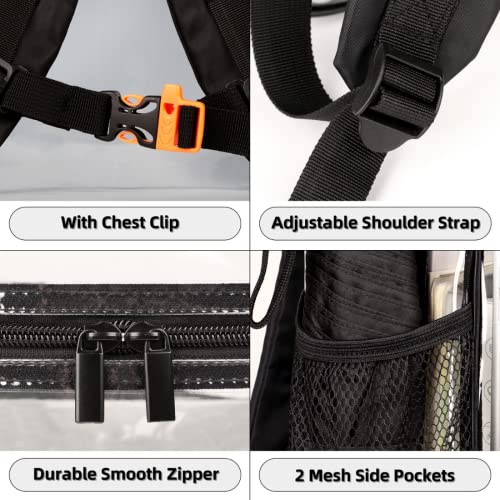 Cute Surfing Shark Clear Mini Backpacks, Transparent Backpack Heavy Duty PVC See Through Bookbags Casual Daypack with Reinforced Straps for Work, School, Security, Travel, Beach