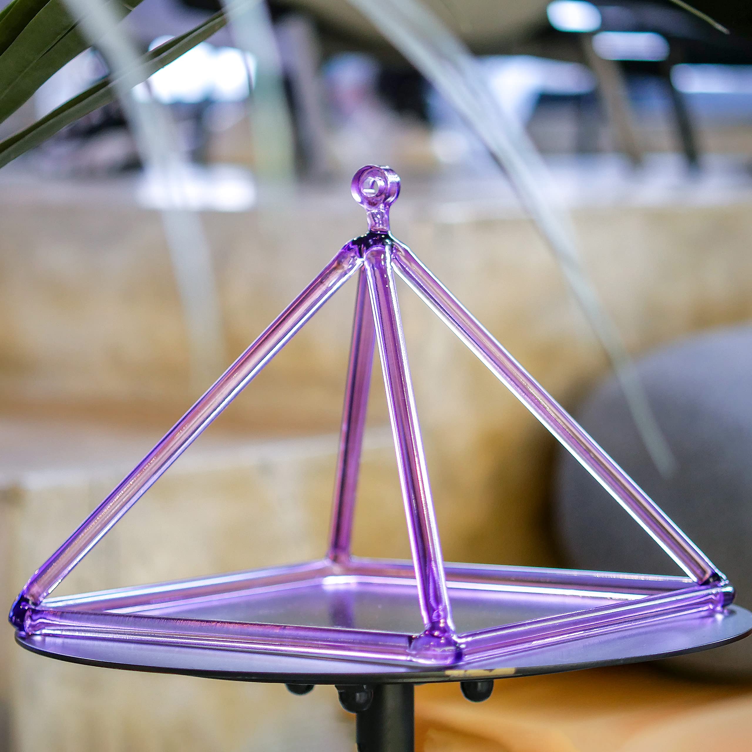 Joysense Purple Quartz Crystal Singing Pyramid 10 inch With Crystal Singing Bowl Striker and Carrying Case