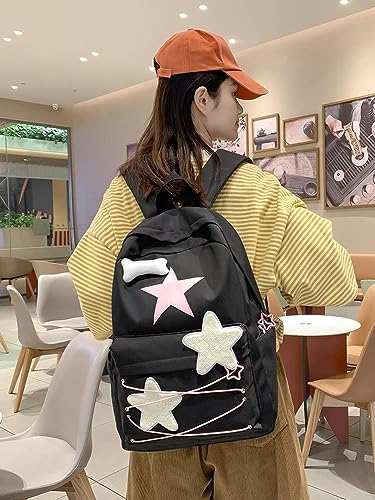 Cute Y2K Backpack Daily Use, Kawaii Aesthetic Harajuku Durable Shoulder Bag Daypack Bookbag Hiking Travel Backpack (black)