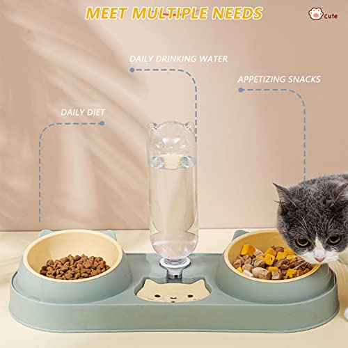 Foviza Double Dog Cat Bowls with Water Dispenser Pets Water and Food Bowl Set Tilted Cat Food Dishes with Automatic Waterer Bottle for Small or Medium Size Dogs Cats
