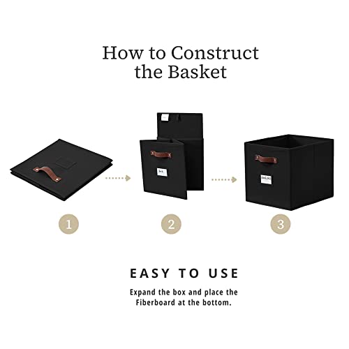DECOMOMO Storage Baskets 13x15x13 Storage Cube Bins with Label Holders, Kallax Storage Cubes Baskets for Organizing Shelves Nursery Toy (Kallax / 4pcs, Black)