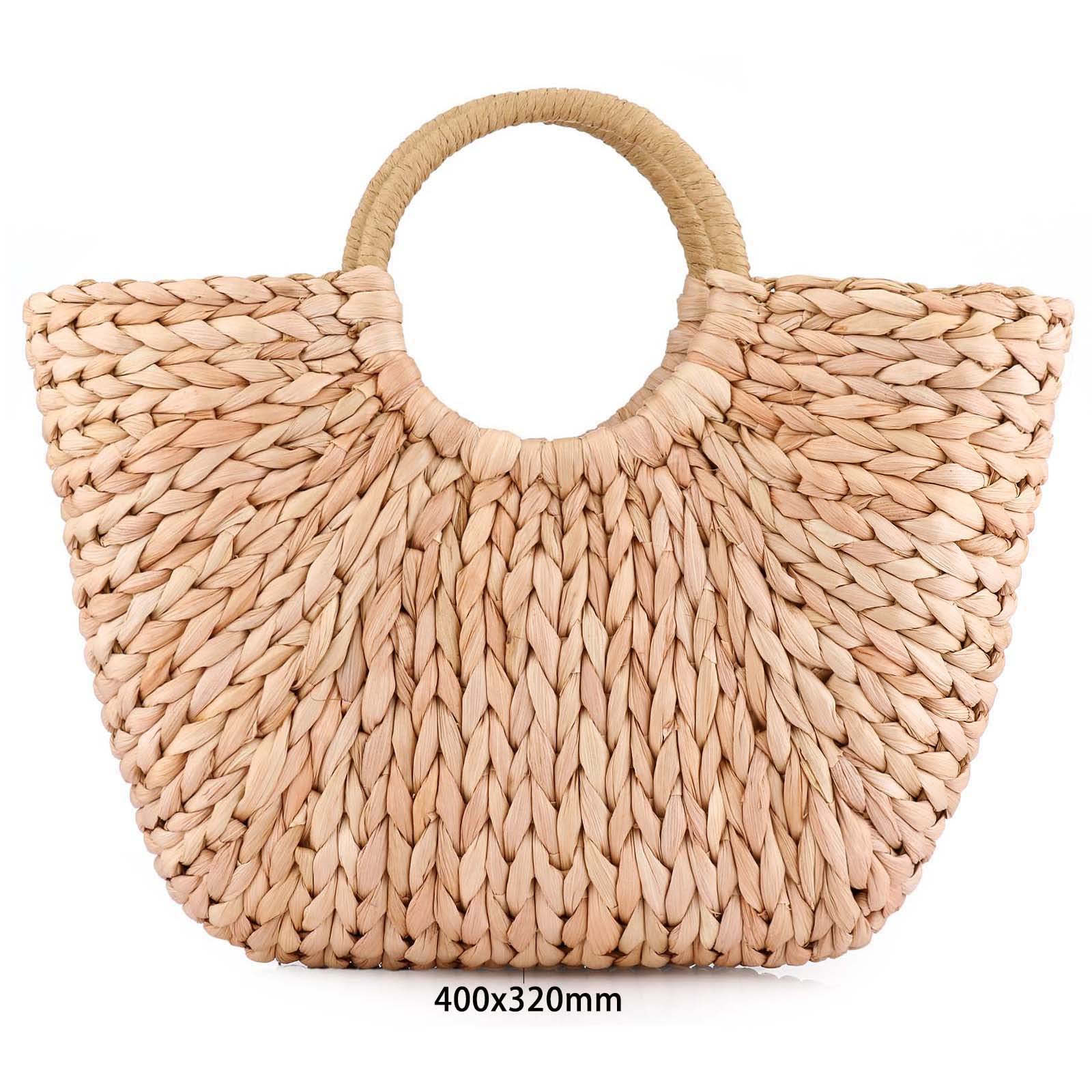 EROUGE Natural Chic Straw Bag Hand Woven Round Handle Handbags Retro Summer Beach Bag Beach Bag(Brown)