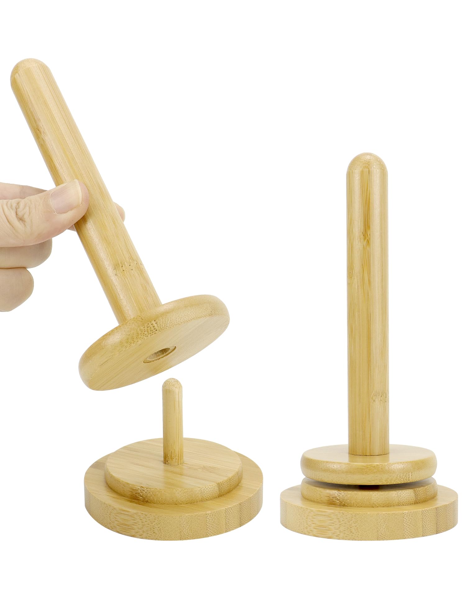 QWORK Wood Yarn Holder with Twirling Mechanism Classic - Convenient and Stylish Storage Solution for Craft & Sewing Supplies - Natural Wood, 7x4 inches, 2 Pack