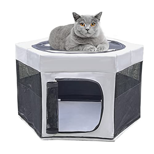 Hamiledyi Portable Pet Playpen Medium Size Foldable Bunny Playpens Outdoor Small Pet Cage Tent for Kitten Puppy Guinea Pig Rabbits Hamster Chinchillas(Grey)