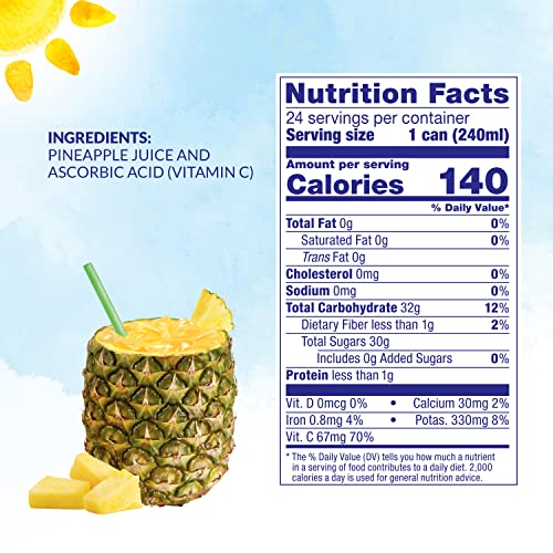 Dole 100% Pineapple Juice, 100% Fruit Juice with Added Vitamin C, 8.4 Fl Oz (Pack of 24)