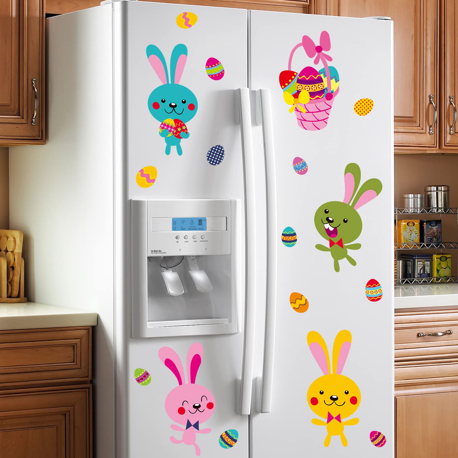 Easter Colorful Bunny Wall Decals Rabbit Eggs Wall Stickers DIY Removable Art Mural for Kids Baby Room Nursery Bedroom Window Door Home Decoration
