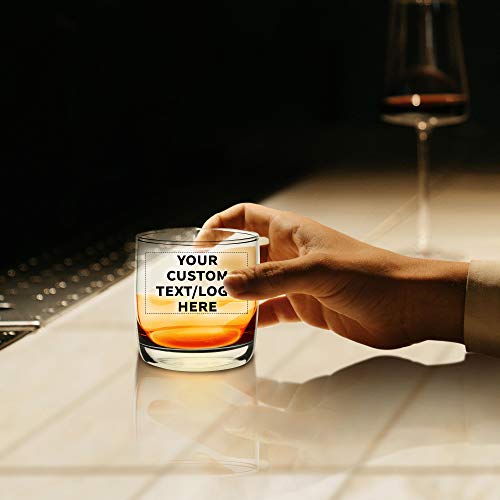 Custom Whiskey Glasses 10 oz Set of 10, Personalized Bulk Pack - Heavy Base Old Fashioned Glass, Perfect for Scotch, Bourbon, Whiskey, Cocktail - Clear