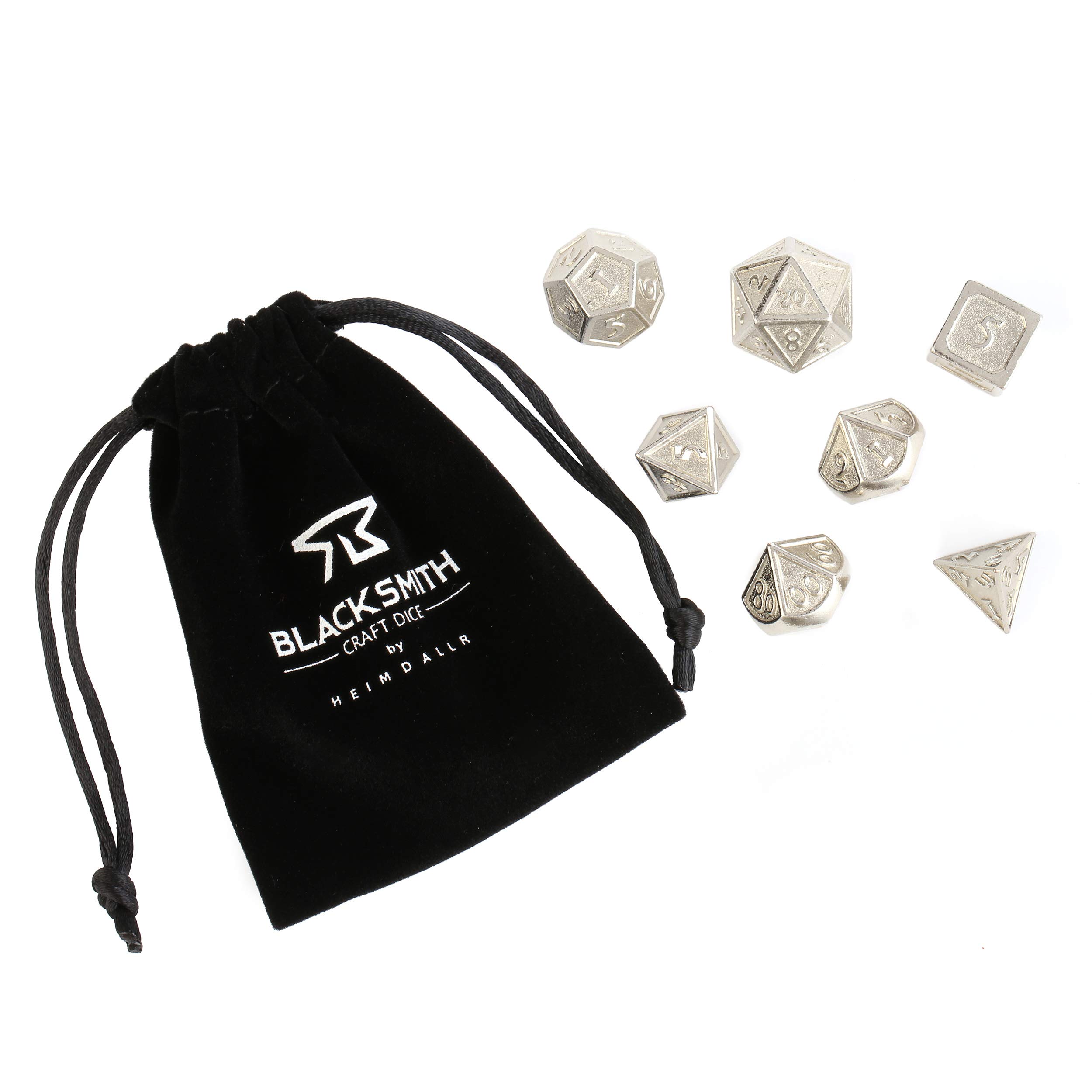 HEIMDALLR Metal DND Dice Set 7pcs - Indestructible Metal Dice Set w/Dice Bag; D&D Dice Set D&D (Dungeons and Dragons Dice Set) w/ D20 Dice - Blacksmith Craft Dice (Weathered Bronze)