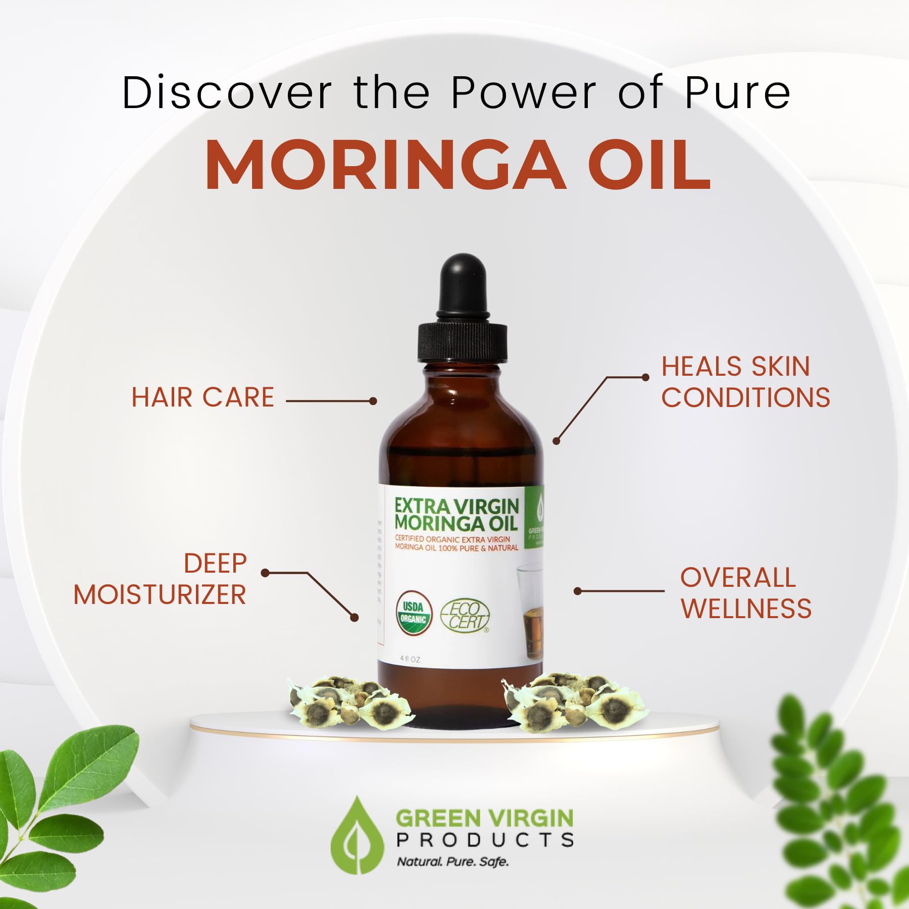 Organic Moringa Oil, Cold Pressed, Extra Virgin, 100% Pure, Food Grade