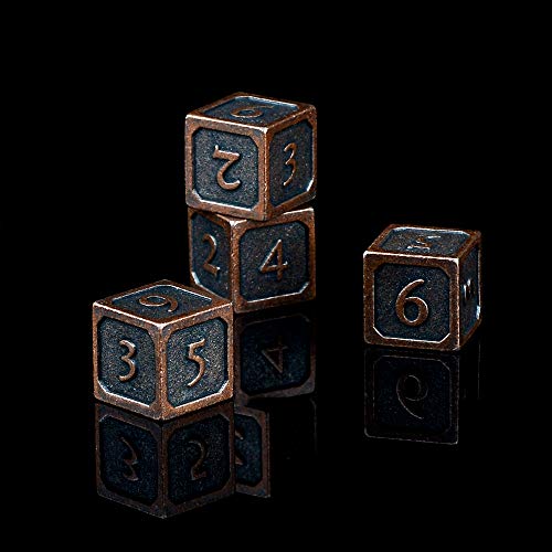HEIMDALLR Metal Dice Set D&D 4D6s - 4pc Metal Dice Set w/Velvet Dice Bag - D&D Dice Set D&D (Dungeons and Dragons Dice Set) for RPG - Blacksmith Craft Dice (Weathered Bronze)