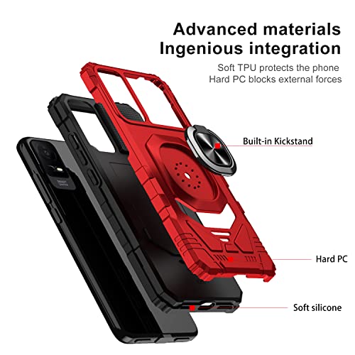 Compatible for TCL ION X Case/TCL ION V Case with Tempered Glass Screen Protector [Military Grade] Ring Car Mount Kickstand Hybrid Shockproof Hard Phone Case - Red