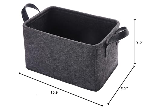 Collapsible Storage Basket with Carry Handles Felt Fabric Storage Bin Durable Organizer for Gift Toys Shoes Clothes Towels Nursery Home Laundry Office Decorative Organizing Box(Dark grey)