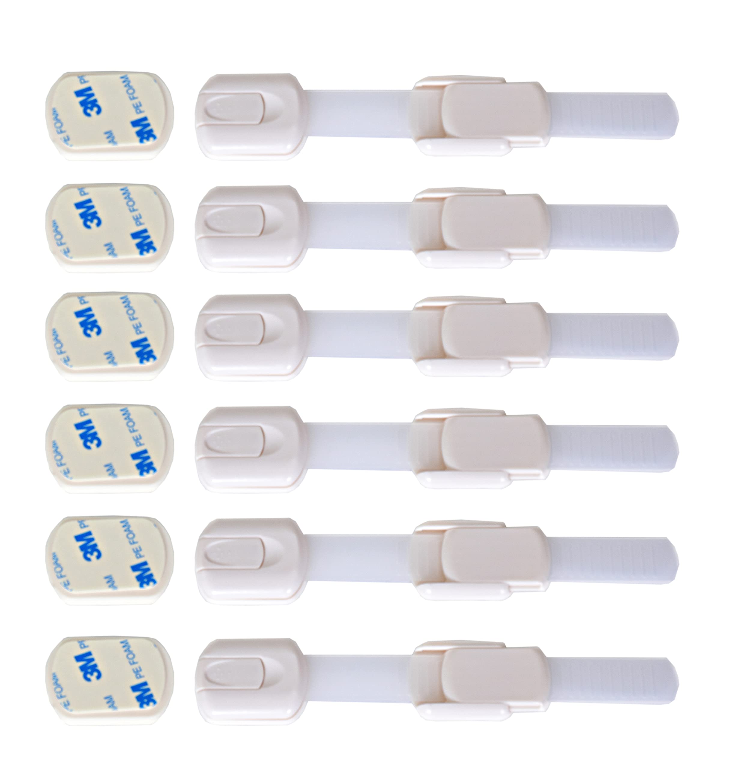 BOOTA Baby Locks (6 pack), Child Safety Strap Locks, Child Proof Cabinet Latches with Extra 3M Adhesives β Adjustable Drawer Locks, Baby Cabinet Safety Latches, Easy Installation, White