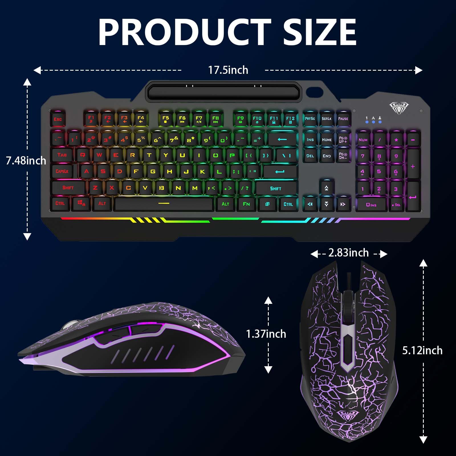 AULA Gaming Keyboard, 104 Keys Gaming Keyboard and Mouse Combo with RGB Backlit, All-Metal Panel, PC Gaming Keyboard Mouse, Wired Keyboard for MAC Xbox PC Gamers (Black Keycaps + Silver Matt Panel)