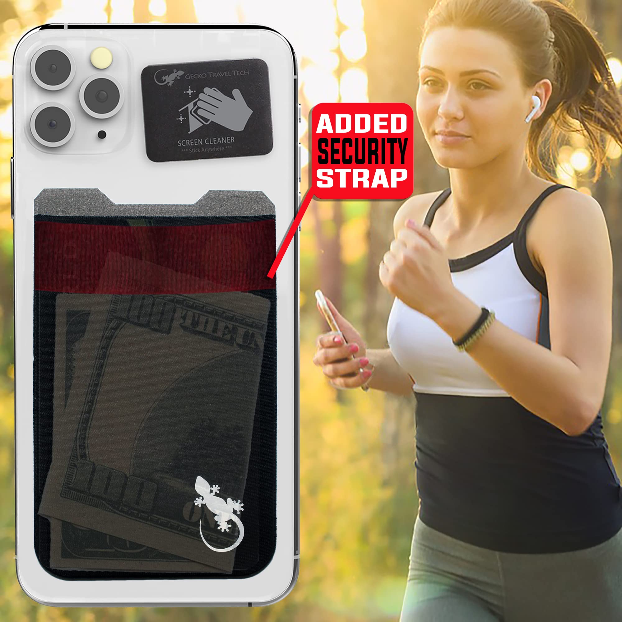 Gecko Travel Tech A Card Holder Phone Wallet Stick on - Credit Card Holders Universal to Any Cell Phone - Black/White