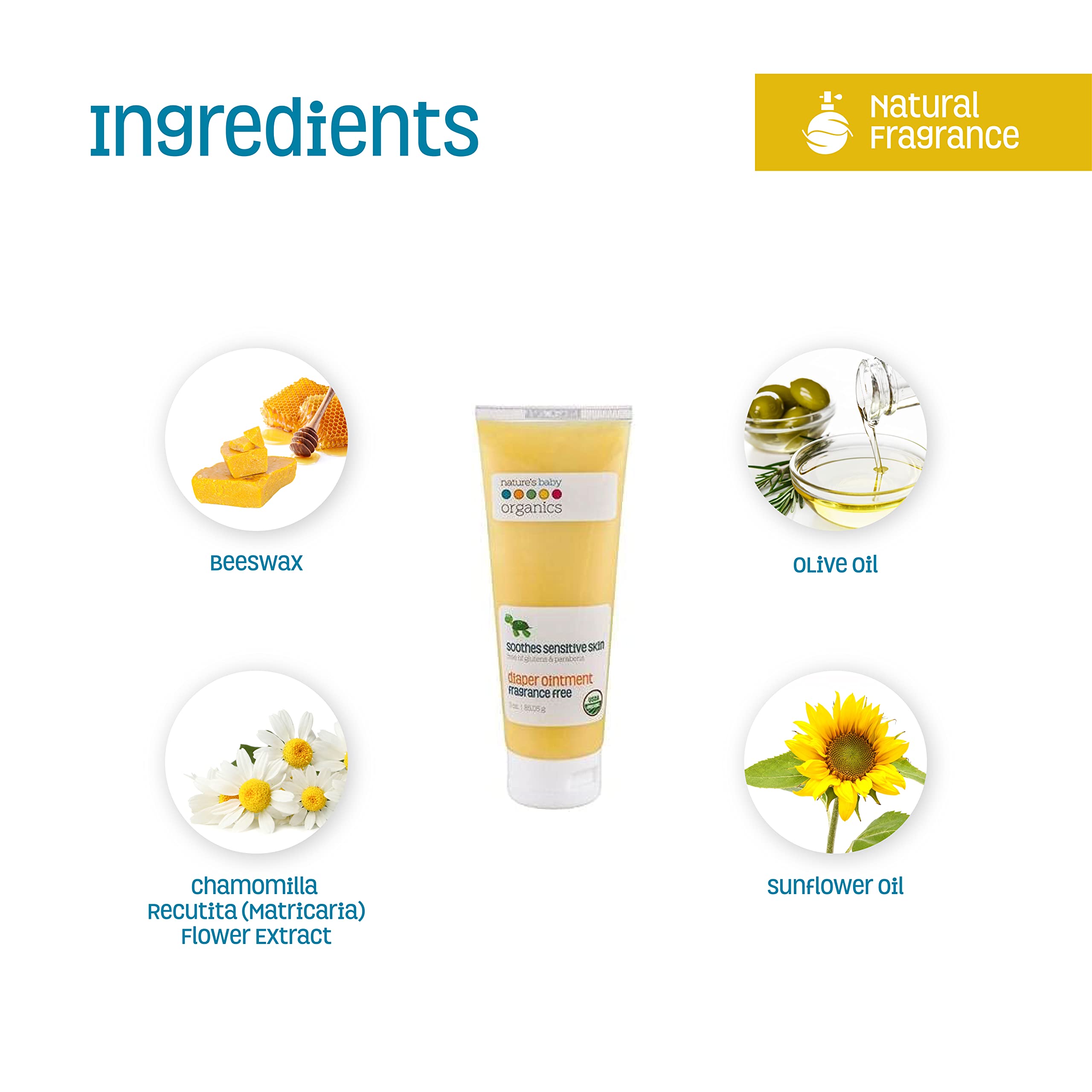 Organics Diaper Cream by Nature's Baby, USDA Certified Diaper Rash Cream with Calendula for Sensitive Skin | Free from Zinc, Petroleum and Artificial Fragrance