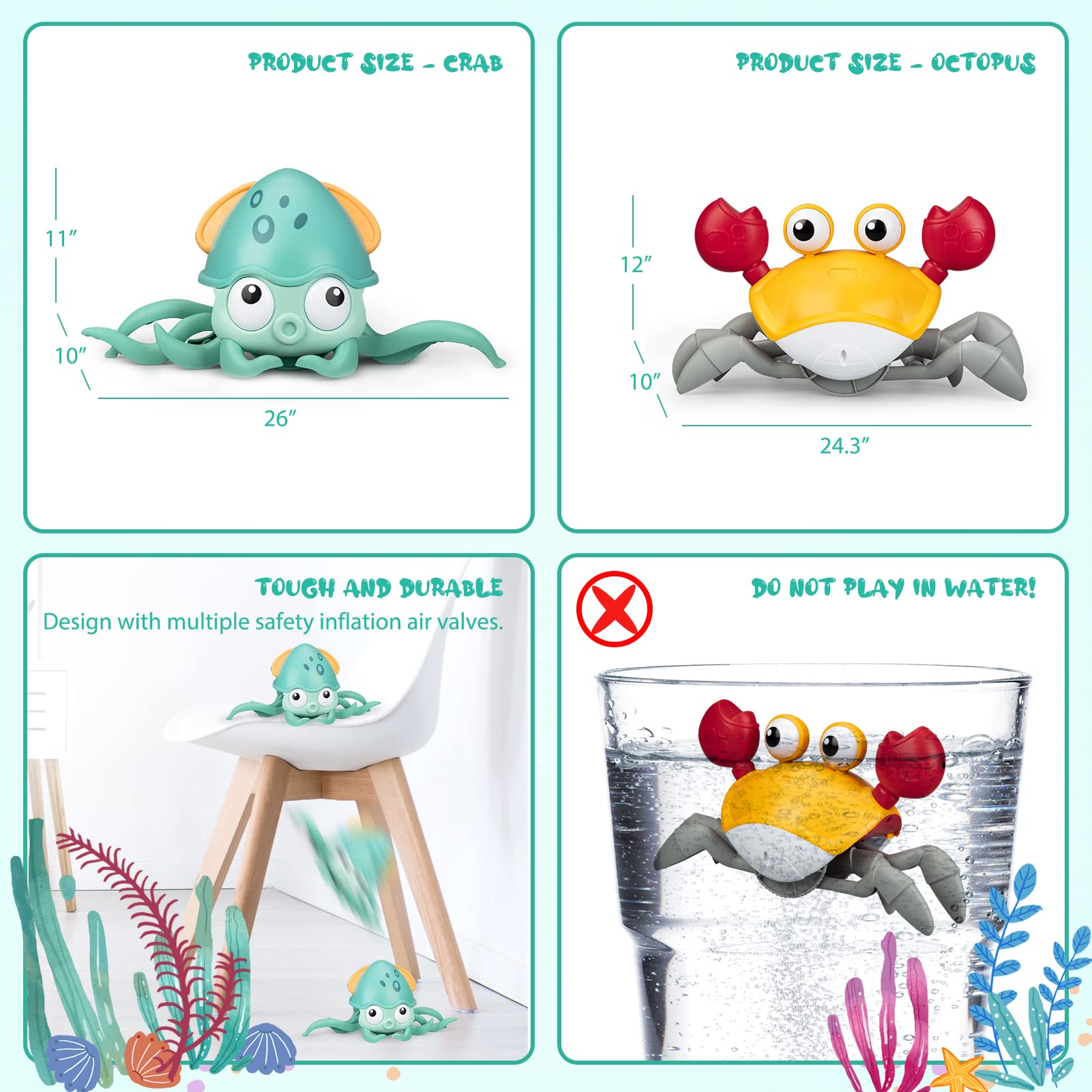 Baby Toys Crawling Crab and Octopus, Toddler Crawling Toys Automatically Avoid Obstacles, LED Light and Music Guide Baby to Crawl, Infant Toys Interactive Learning Development for Newborn Boys Girls