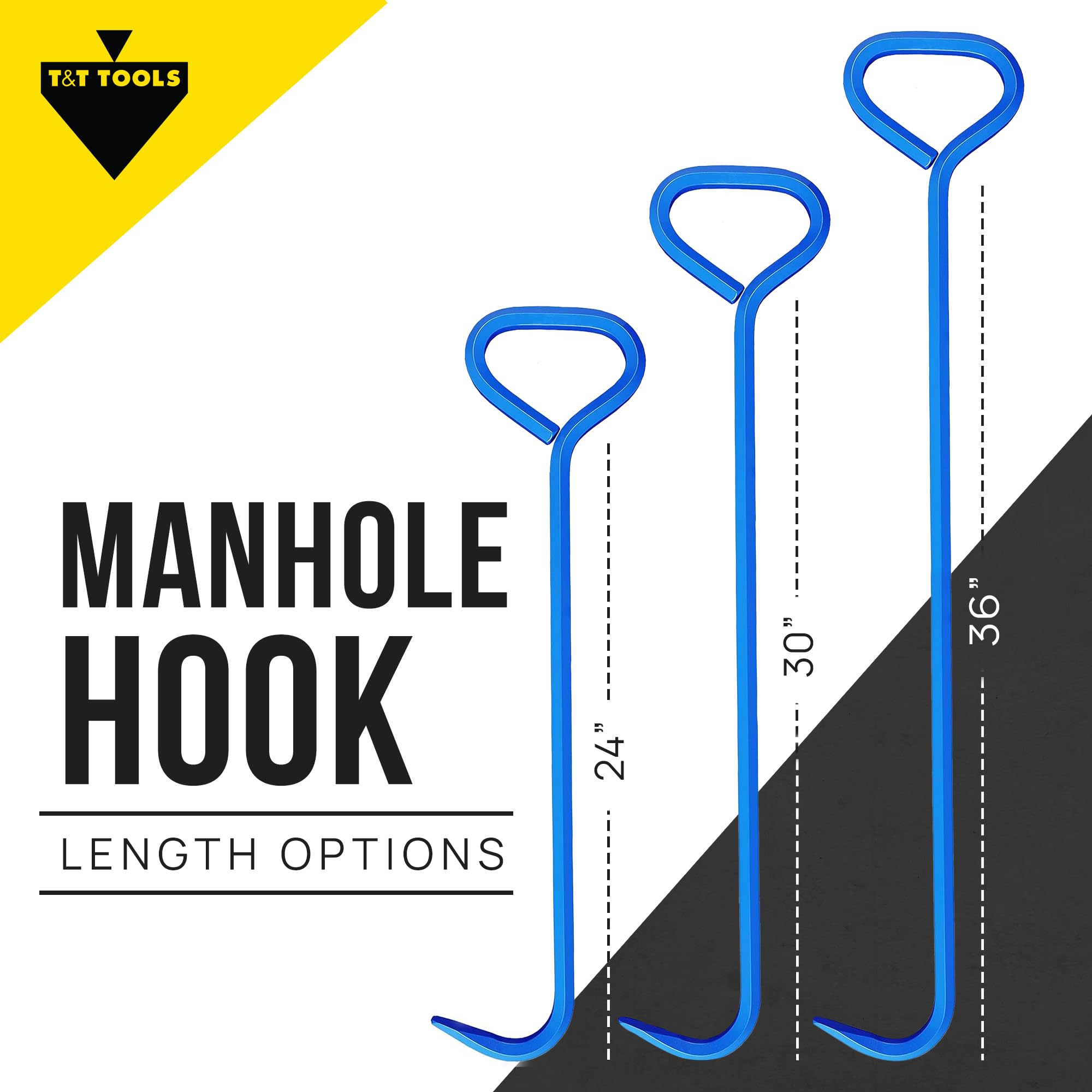 T&T Tools 36-Inch Manhole Hook Tool - Heavy Duty Single Hook for Lifting Manhole Covers, Storm Drains, Septic Tank Risers - Rigid Hex Alloy Steel Tool for Lifting, Pulling, and Removing Covers-6 Pack