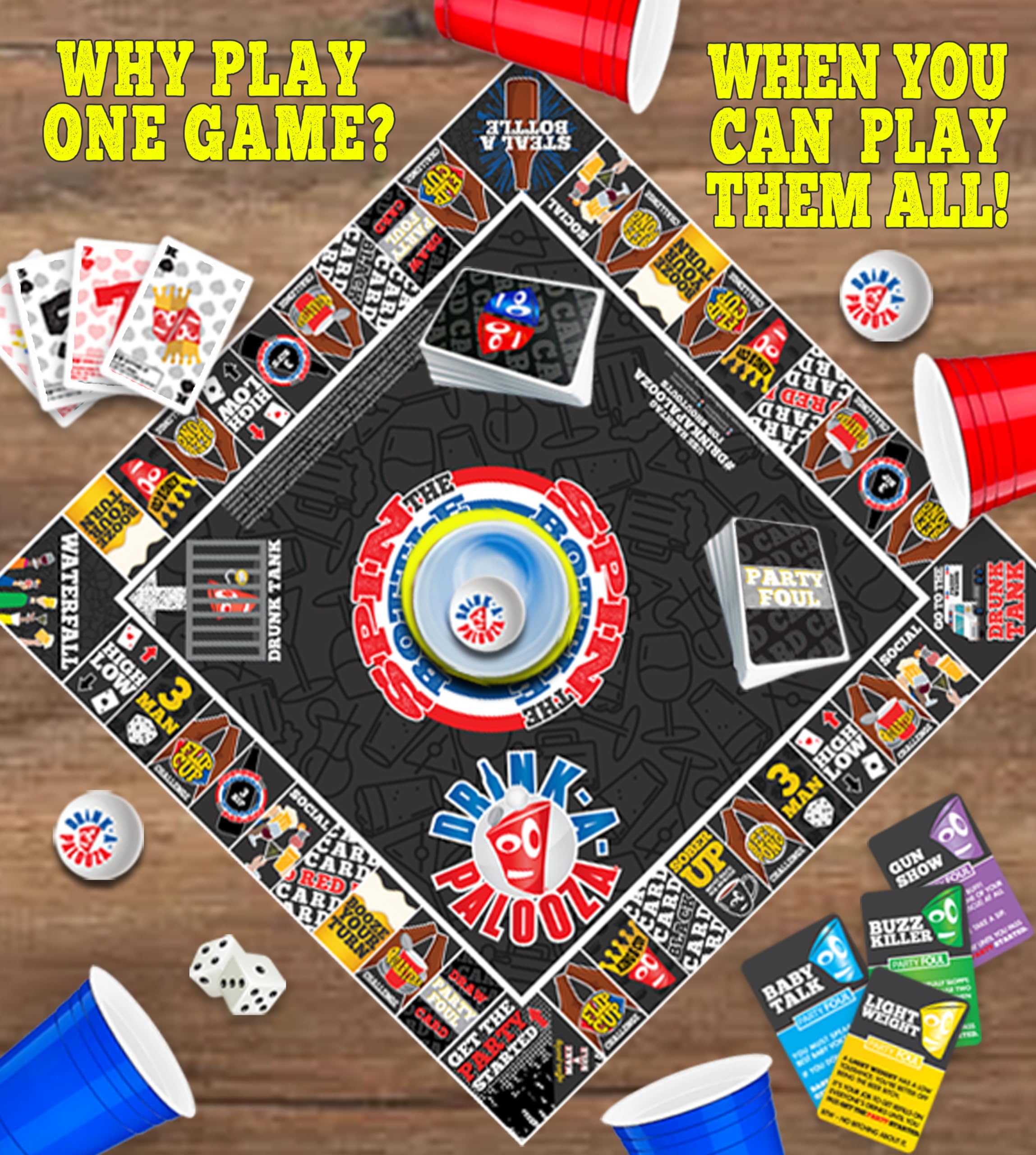 DRINK-A-PALOOZA Drinking Games for Adults - Competitive Board Game for Parties, 21st Birthdays, and Game Nights; Features Drinking Card Games, Beer Pong, and Couples Games – The Perfect Novelty Gift