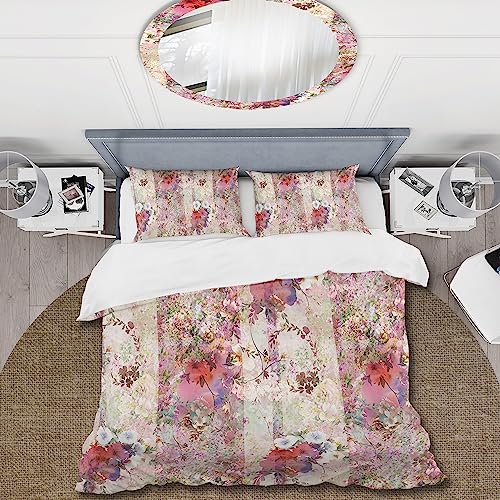 DESIGN ART Designart 'Red and White Orchids with Grunge Flowers' Traditional Duvet Cover Set Twin