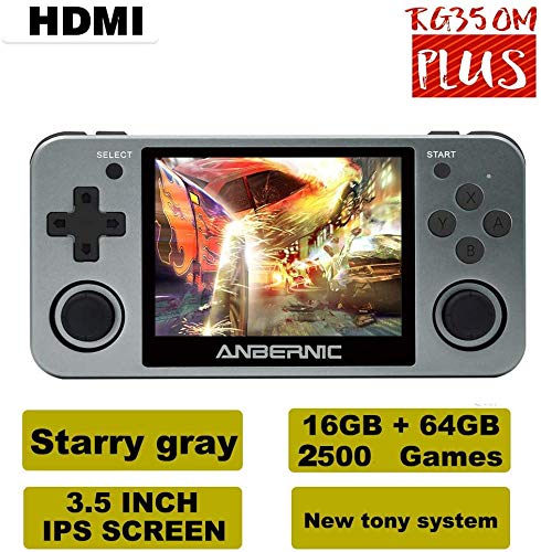hemistin RG350m Handheld Game Console with 16G Memory, 3.5 Inch IPS Screen 2500MAH Battery Preload 5000 Games Opendingux System Gifts (Chinese and English Version) (Titanium + 32G TF Card)