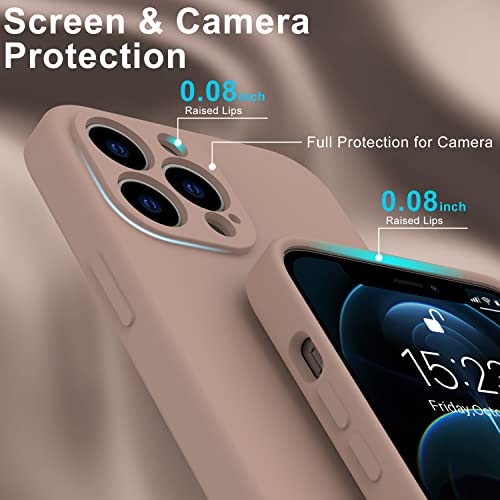 DEENAKIN Compatible with iPhone 12 Pro Case with Screen Protector,Enhance Camera Protection,Soft Silicone Gel Rubber Bumper Cover,Slim Fit Protective Phone Case 6.1" for Women Girls Light Brown