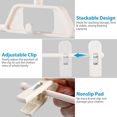 HANABASS 10Pcs Adjustable Clothes Hangers with Clips, Plastic Skirt Hangers, Stackable Pants Hangers, Adjustable Clip Pants Hanger for Kids or Adults Garments