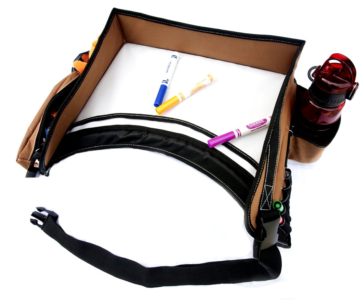 Sale! Kids Travel Tray, Lap Tray, Play Tray, Snack Tray, Activity Tray, with Mesh Storage, Plastic Writing Surface with Markers, for Car Seat, Stroller and Plane Fude Brand (Brown)